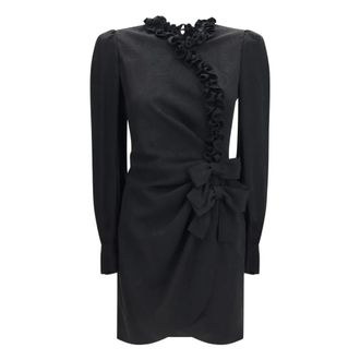 Alessandra Rich Mini-robe en jacquard de soie &agrave; volants - Femme - Robes - Noir - Taille: 36 FR