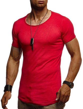 LEIF NELSON Herren Sommer T-Shirt Rundhals-Ausschnitt, 100% Baumwolle (Rot, Gr&ouml;&szlig;e XL), Regular Fit, Basic M&auml;nner T-Shirt Kurzarm