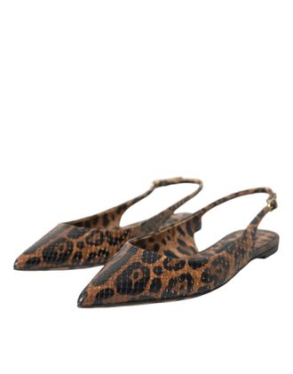 Dolce & Gabbana Womens Brown Leopard Exotic Skin Slingback Shoes Black And Python Leather