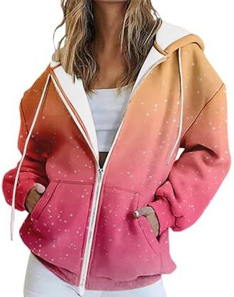 Generic Sweat &agrave; capuche imprim&eacute; avec fermeture &eacute;clair int&eacute;grale pour femme - Veste de sport avec poches - Sweat &agrave; capuche tendance dautomne pour femme avec fe