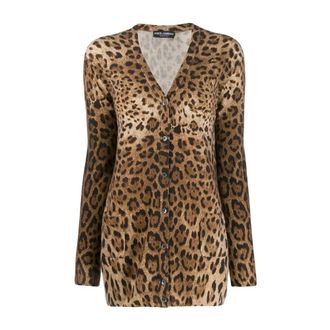 Dolce & Gabbana Cashmere-Cardigan mit Leopardenmuster - - Knitwear - Damen - Braun - XS