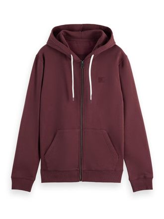 Scotch & Soda Logo Badge Full Zip Through Hoodie, Bordeaux 601, XL