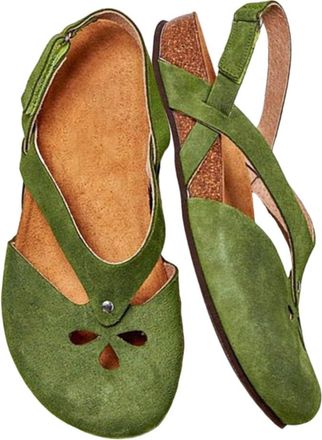 Minetom Sandalen Damen Sommer Flach Sandaletten Mit Geschlossene Halbschuhe Vintage Runde Zehe Frauen Klettverschluss Schuhe Mary Jane Strandsandalen B Gr&uuml;n 3