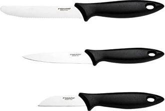 Fiskars Gemüsemesser-Set, 3-teilig, Schälmesser, Gemüsemesser, Tomatenmesser, Essential, Edelstahl / PP-Kunststoff, Schwarz, 1065584