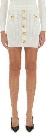 Balmain Knit Viscose Skirt - White