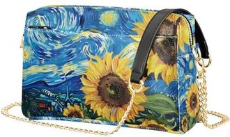 Mnsruu Sacs à bandoulière en cuir pour femme, tournesols et ciel étoilé
