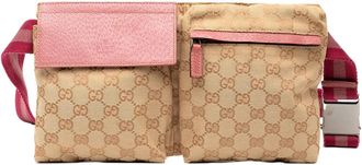 Gucci Bauchtaschen - GG Canvas Web Double Pocket Belt Bag - Gr. ONE SIZE - in Braun - für Damen