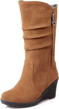 Smilice Cocey Casual Damenstiefel Halbhohe Stiefel mit Keilabsatz (Braun, 36 EU)