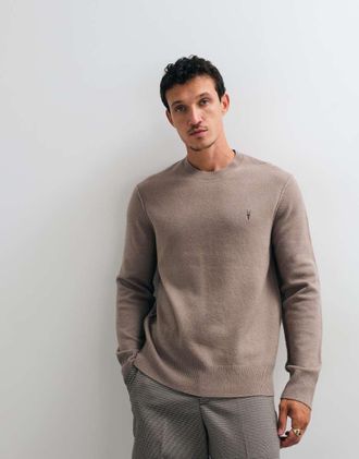 AllSaints Statten - Pull en maille &agrave; logo - Marron clair