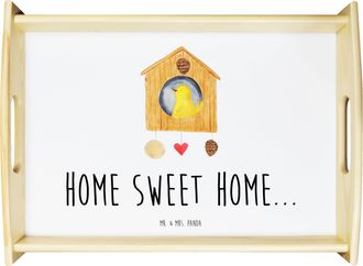 Mr. & Mrs. Panda Holztablett Vogelhaus Home - Geschenk, Lustige Sprüche, Servier Tablett, Vogel, Haus, Umzug, für Bett, Hausbau, Serviertablett, sofatablett