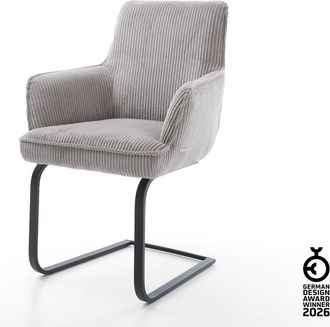 DELIFE Freischwinger Heira-Flex mit Armlehnen Cord Silbergrau Freischwinger flach Schwarz Taschenfederkern, Esszimmerst&uuml;hle