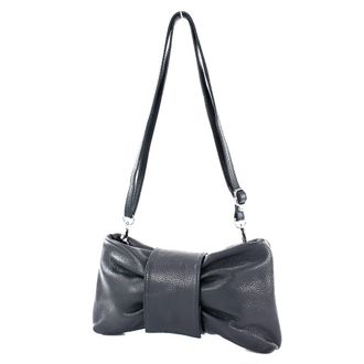 modamoda.de T214 Damen Leder Umh&auml;ngetasche Clutch Schultertasche Schleife handmade in Italy, Farbe:Dunkelblau