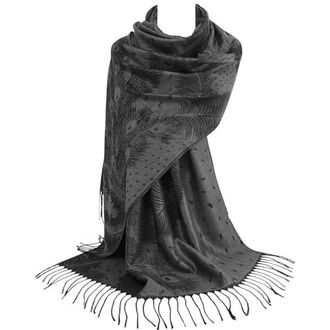 GFM &Eacute;charpe ou ch&acirc;le &eacute;l&eacute;gant style pashmina en plumes de paon -gris noir-(PCKPASH-P10)