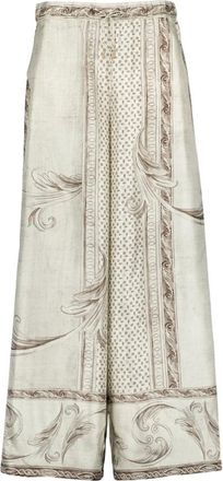 Max Mara Femme, Pantalons, Beige, Taille: 36 FR Pantalon en Soie Imprim&eacute;e