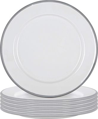 Argon Tableware Weiße Emaille -Seitenplatten - 20cm - Grau - 6. Packung