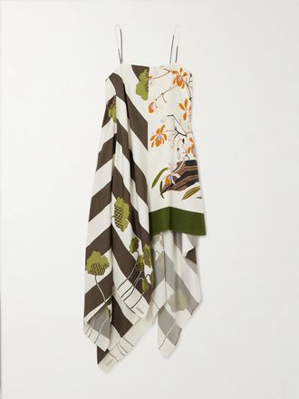Loewe + Paulas Ibiza Asymmetrisches Midikleid Aus Seidensatin Mit Prints - Wei&szlig;