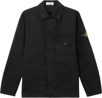 Stone Island Homme, Vestes, Noir, Taille: 2XL Logo Patch Shirt