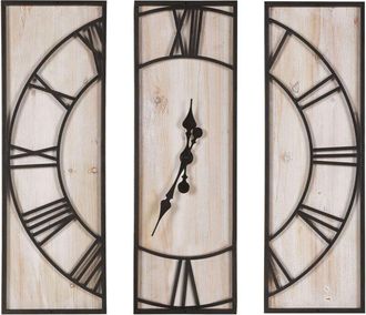 Beliani Beliani - Wanduhr Hellbraun Tannenholz Schwarze Metallumrandung 75 x 75 cm Quadratisch 3-Teilig Modern für Wohnzimmer für Küche