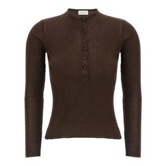 Magda Butrym 20 Gerippter Seidenpullover - - Knitwear - Damen - Braun - XS
