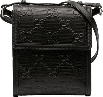 Gucci Hobo Bags - GG Embossed Leather Flap Crossbody - Gr. unisize - in Schwarz - f&uuml;r Damen