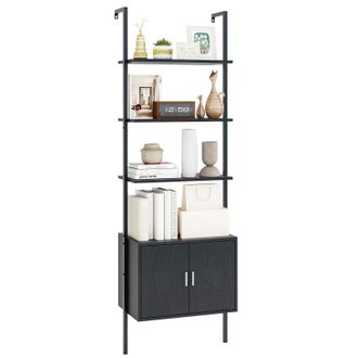 Giantex 5-stufiges Leiterregal, wandmontierte Bücherregal mit 1 Schrank, 60 x 35 x 184 cm, Standregal für Wohnzimmer, Home Office & Schlafzimmer