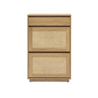 Miliboo Schuhschrank mit heller Eichenholz-Finish und Rattangeflecht L100 cm ALICANTE