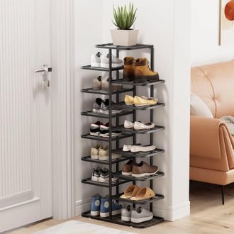 Generic Schuhregal aus Metall mit Klappbaren 45&deg;-Ablagen, Vertikaler Schuhst&auml;nder mit Rutschfesten F&uuml;&szlig;en for Eingangsbereich, Wohnzimmer, Schlafzimmer und Bal