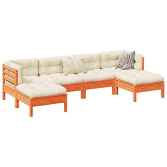 vidaXL 6-tlg. Garten-Sofagarnitur mit Kissen Wachsbraun Kiefernholz Vidaxl
