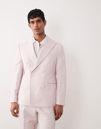 Asos Veste de costume ajust&eacute;e &agrave; double boutonnage en lin majoritaire - Rose