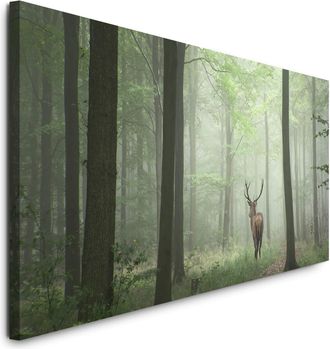 Paul Sinus Art GmbH Rehbock in einem Wald 120x 50cm Panorama Leinwand Bild XXL Format Wandbilder Wohnzimmer Wohnung Deko Kunstdrucke