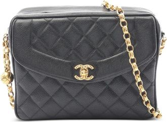 Chanel sac à bandoulière Camera Bag en cuir Caviar matelassé CC (1996-1997) - Noir