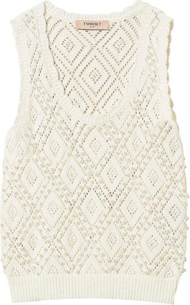 Twin-Set haut en maille &agrave; losanges - Blanc