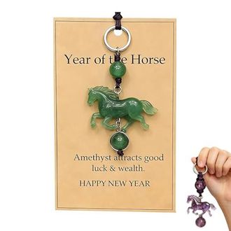 Generic Porte-cl&eacute;s cheval porte-bonheur en cristal dam&eacute;thyste - Symbole de sagesse et de succ&egrave;s (2026), porte-cl&eacute;s en cristal porte-bonheur avec carte de sign