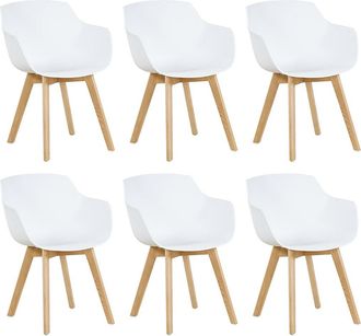 Eggree 6er Set Esszimmerstühle Skandinavisch mit Armlehne und Starke Buche Stuhlbeine, Modern Design Sessel für Büro Küche Wohnzimmer, Weiß