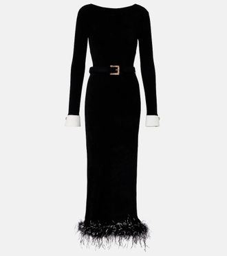 Self Portrait Midikleid mit Federn