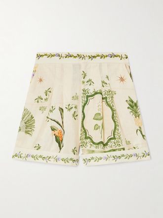 Agua Bendita Short En Lin Imprimé À Broderies Rommy Wild - Crème