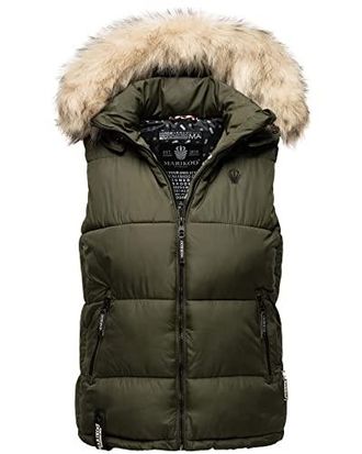 Marikoo Gilet dhiver matelassé avec capuche et col en fourrure B896 [B896 Flocon de glace vert olive Taille S