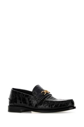 Versace Mens Black Leather Loafers Blackversacegold Mocassini