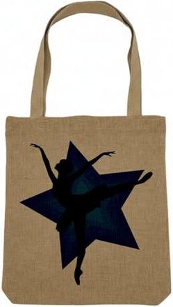 Fabulous Sac Shopping Tote Bag Aspect Lin - Silhouette Noire de Danseuse &Eacute;toile Faisant une Arabesque sur &Eacute;toile Bleue - Sac de Courses Toile Epaisse 360g Beig