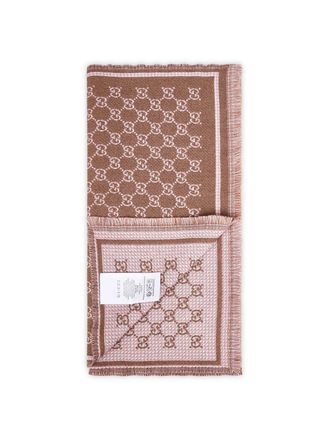 Gucci GG Houndstooth Wool Blend Scarf - Brown