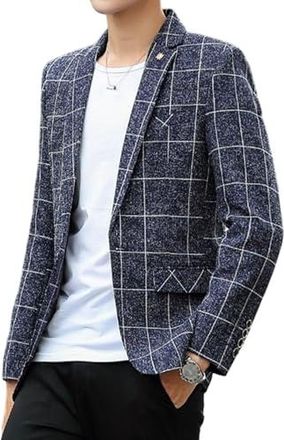 Generic Blazer western &agrave; carreaux pour homme, blazer l&eacute;ger &agrave; carreaux, coupe ajust&eacute;e, veste de sport &agrave; carreaux, bleu, XXL