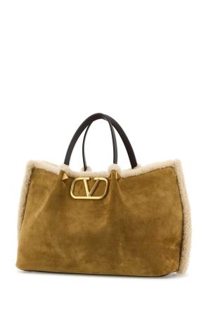 Valentino Garavani Womens Mustard Suede Vlogo Signature Shopping Bag Havanabeigeburrooakbrown Borse A Mano