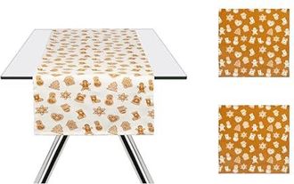 Excelsa Wonderful Ginger Tischl&auml;ufer und Servietten, 100 % Baumwolle, orange mit Weihnachtsmotiven, Tischl&auml;ufer 145 x 45 cm und 2 Servietten 45 x 45 cm, f&uuml;r F