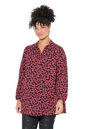 Miamoda Femme Grandes Tailles Blouse Motif coeurs, Coupe &eacute;vas&eacute;e Rouge Fluo 46 838783520-44