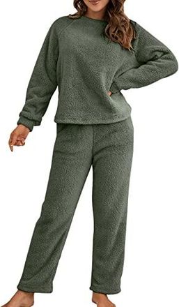 Generic Surv&ecirc;tement en velours pour femme printemps/&eacute;t&eacute; A&iuml;d Al Fitr musulman couleur unie col rond paillettes manches longues pantalon long mode d&eacute;contract&eacute; e