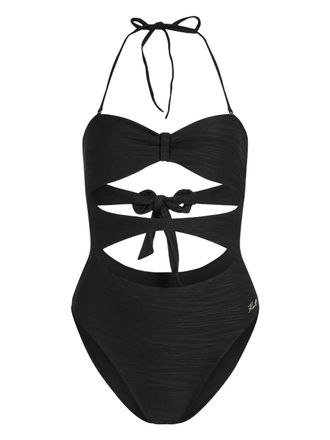 Karl Lagerfeld Neckholder-Badeanzug mit Cut-Outs - Schwarz