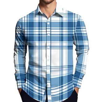 Generic Chemise &agrave; manches longues pour homme - Avec motif &agrave; carreaux - En coton m&eacute;lang&eacute; - Col boutonn&eacute; classique - Convient pour les loisirs et les affaires, 