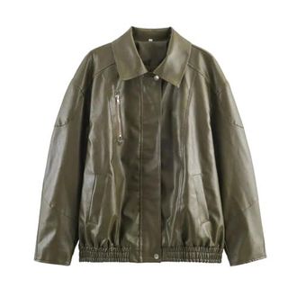 Generic Veste bomber dhiver surdimensionn&eacute;e &agrave; manches longues en cuir synth&eacute;tique pour femme avec fermeture &eacute;clair, 1, XS