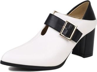 Generic Eestfy Escarpins Bicolores &agrave; Bout Pointu Talon Bloc &eacute;pais Style &eacute;l&eacute;gant pour Travail et soir&eacute;es Cocktail Enfilage Facile Microfibre,White.,38 EU