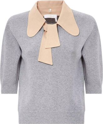 Chlo&eacute; Strickpullover Damenpullover Pulli mit Schleifenkragen Abnehmbarer Schleifenkragen mit Knopfverschluss